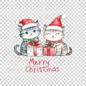 Merry Christmas Cats Clipart, PNG Instant Download File, Digital Paper ...