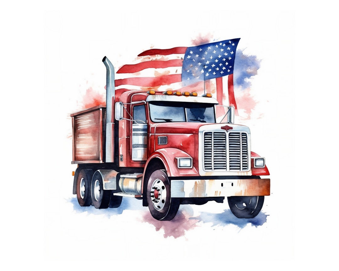 Watercolor American Patriotic Truck Clipart, JPG Instant Download File ...