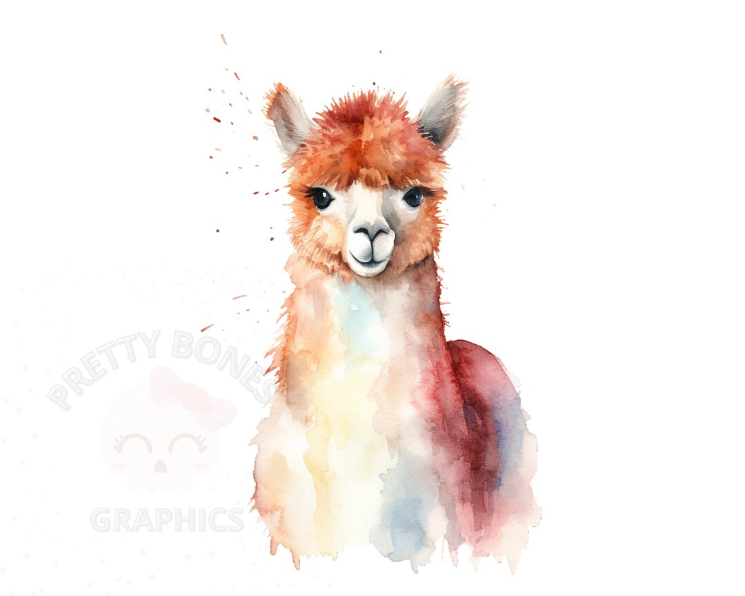 Watercolor Alpaca Portrait, PNG Instant Download File, Alpaca Printable ...