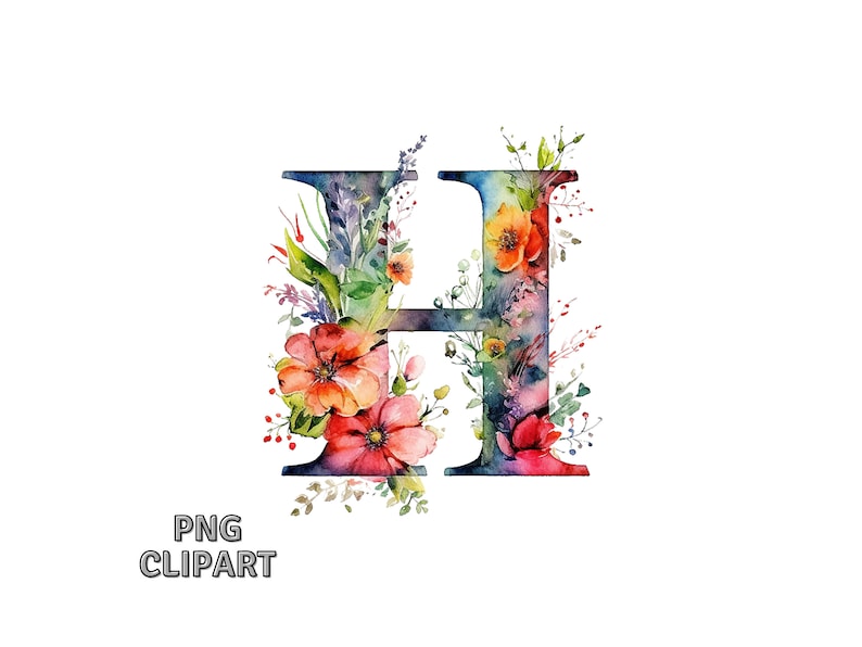 Floral Alphabet Clipart Letter H 1 Instant Download PNG - Etsy