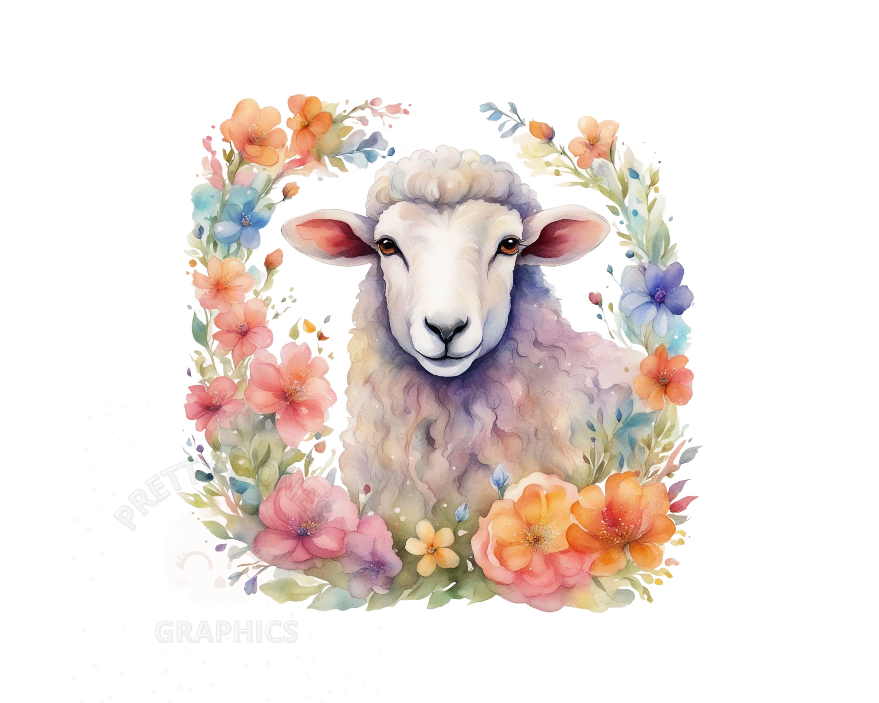 Floral Sheep Clipart, PNG Instant Download File, Digital Design for ...