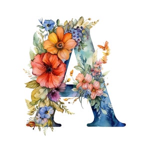 Floral Alphabet Clipart, Letter A #1, Instant Download PNG, Digital ...