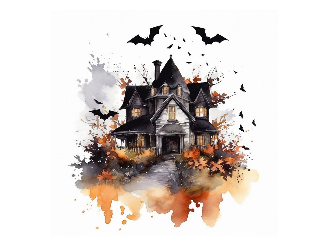Watercolor Haunted House Clipart, JPG Digital Download, Card Making ...