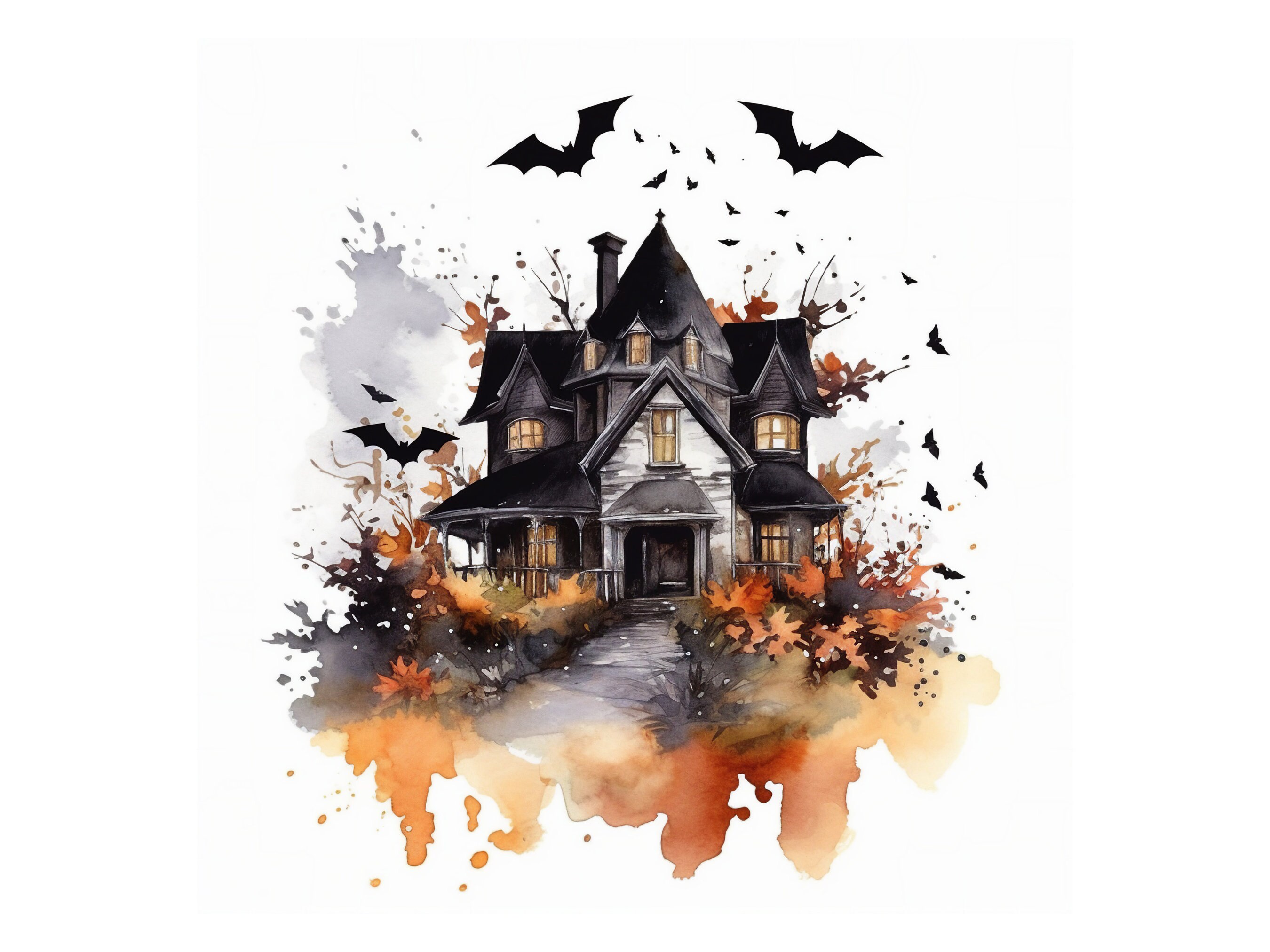 Watercolor Haunted House Clipart JPG Digital Download Card - Etsy