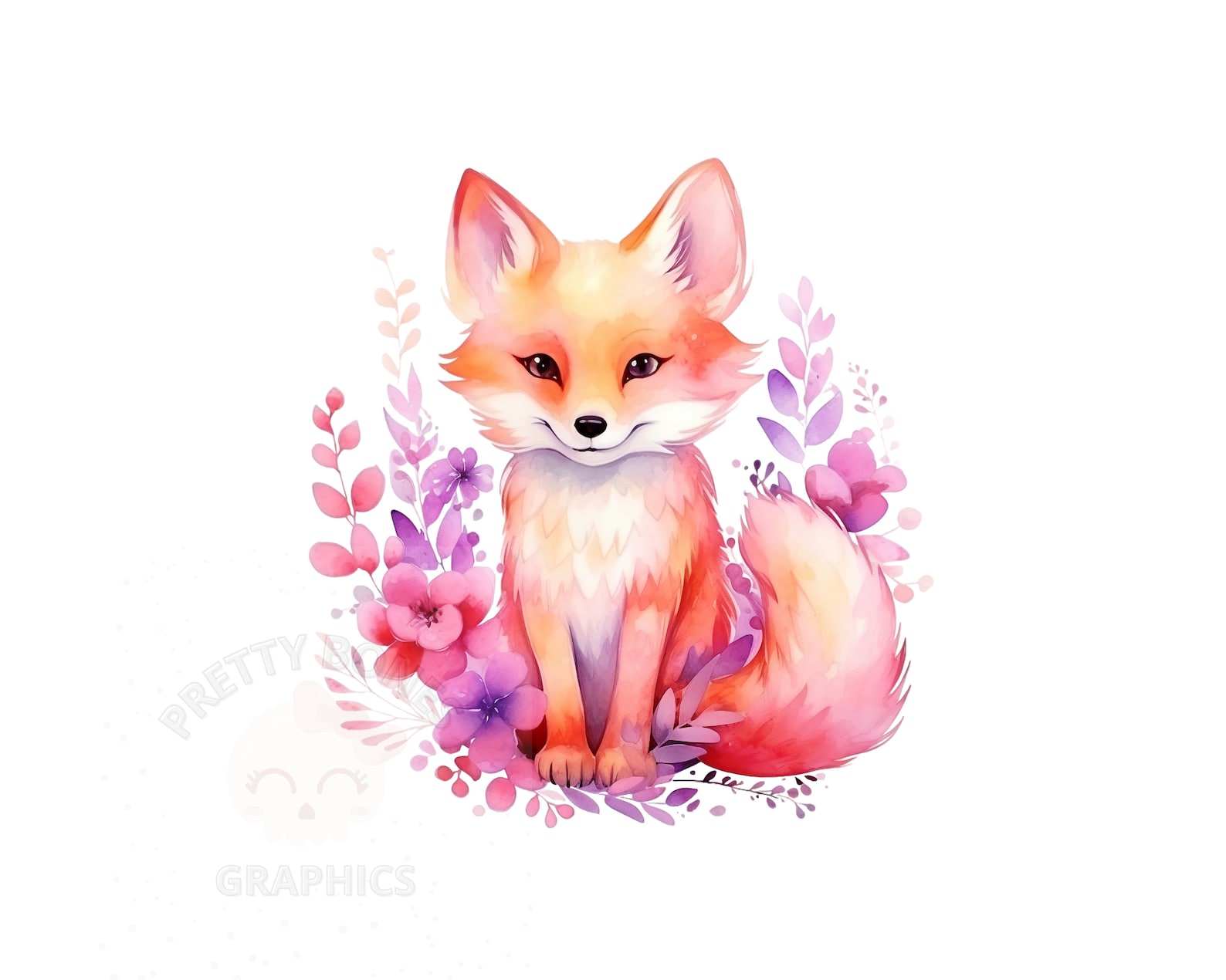 Floral Pink Fox Clipart, PNG Instant Download File, Digital Paper Craft ...