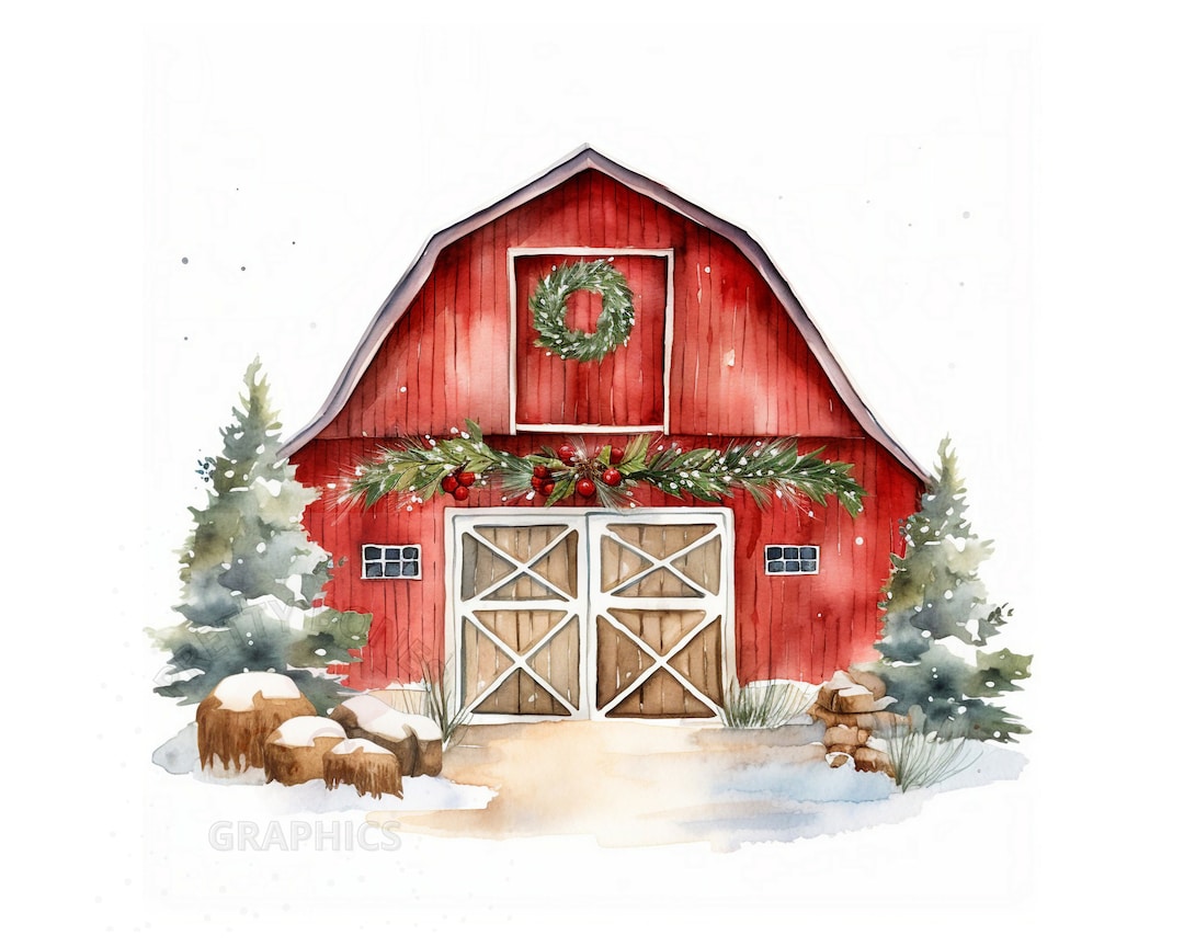 Christmas Barn Clipart, JPG Instant Download File for Printing ...