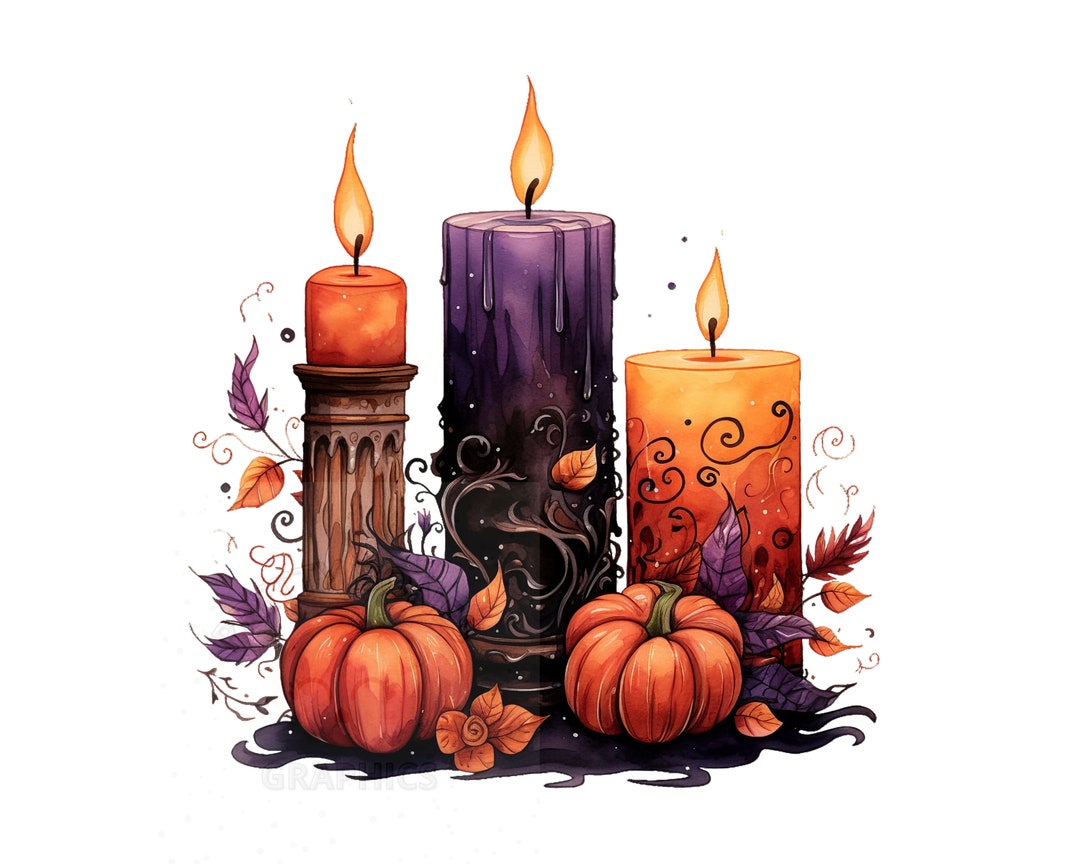 Watercolor Fall Candles, PNG Instant Download File, Fall Clipart ...