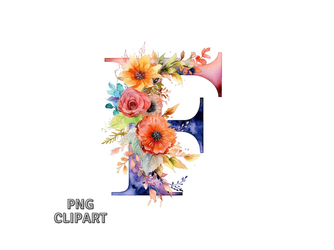 Floral Alphabet Clipart, Letter F #1, Instant Download PNG, Digital ...