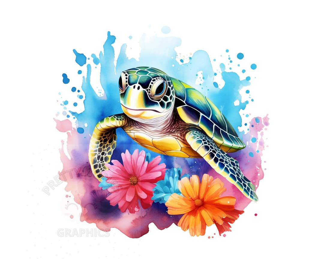 Floral Sea Turtle Clipart, PNH Instant Download File, Digital Design ...