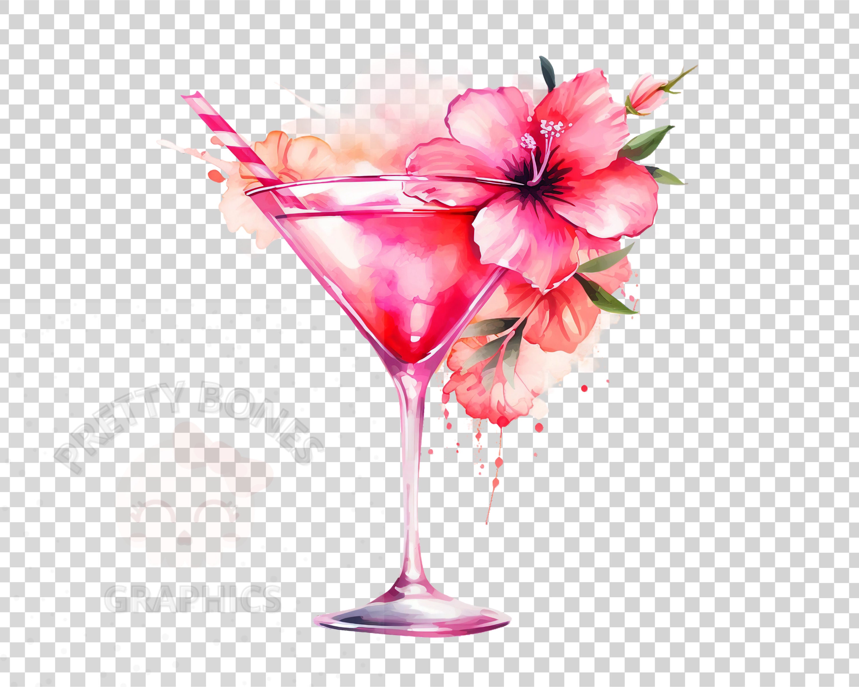 Pink Floral Martini Cocktail Clipart PNG Instant Download - Etsy Australia