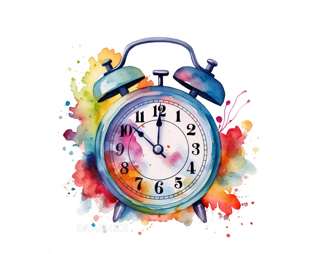 Alarm Clock Clipart, PNG Instant Download File, Watercolor Digital ...
