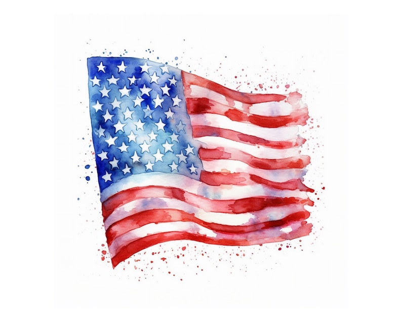 Watercolor American Flag Clipart JPG Instant Download Image - Etsy