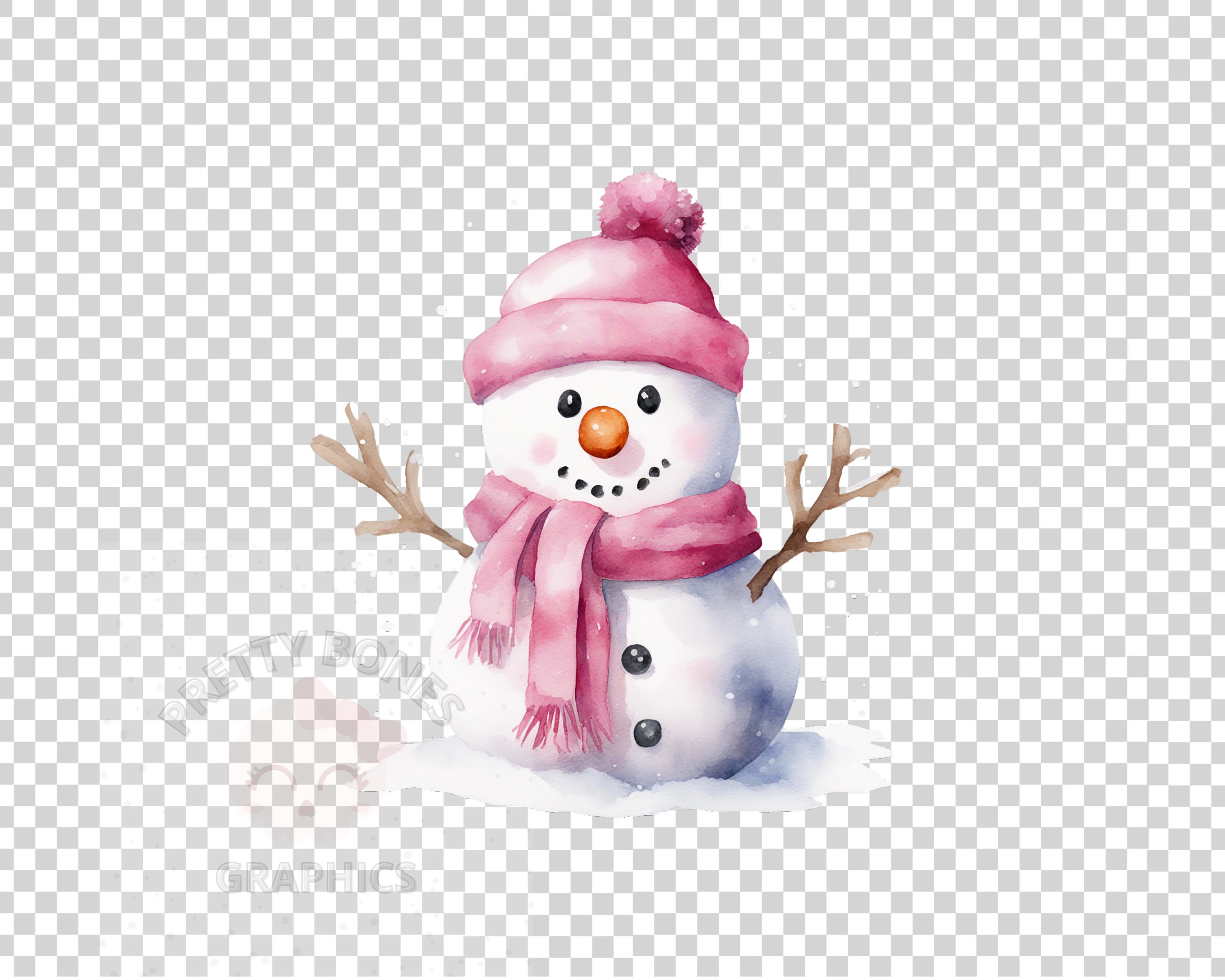 Pink Snowman Clipart, PNG Instant Download File, Digital Design for ...