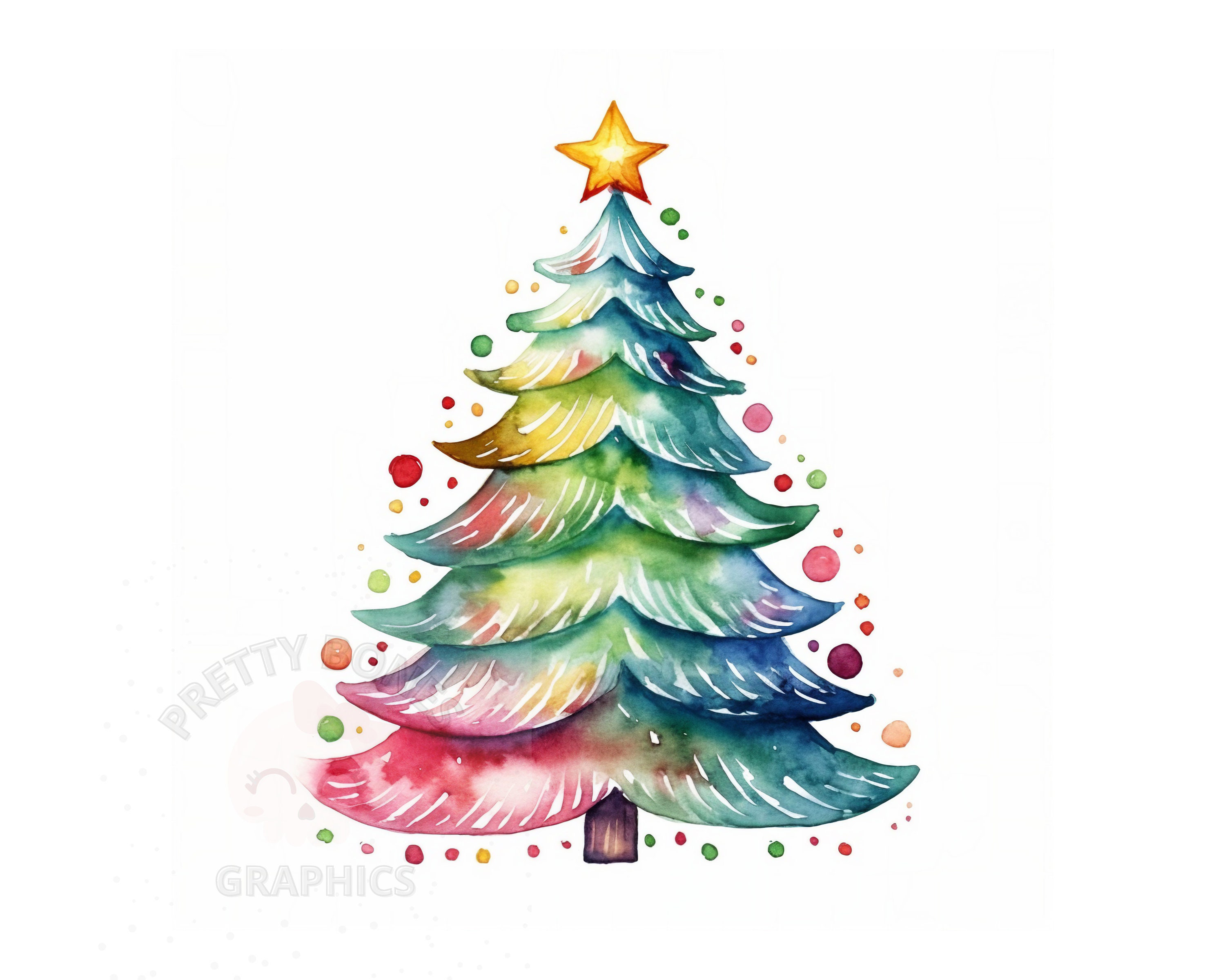 Christmas Tree Clipart Bundle, 10 JPG Instant Download Files, Digital ...