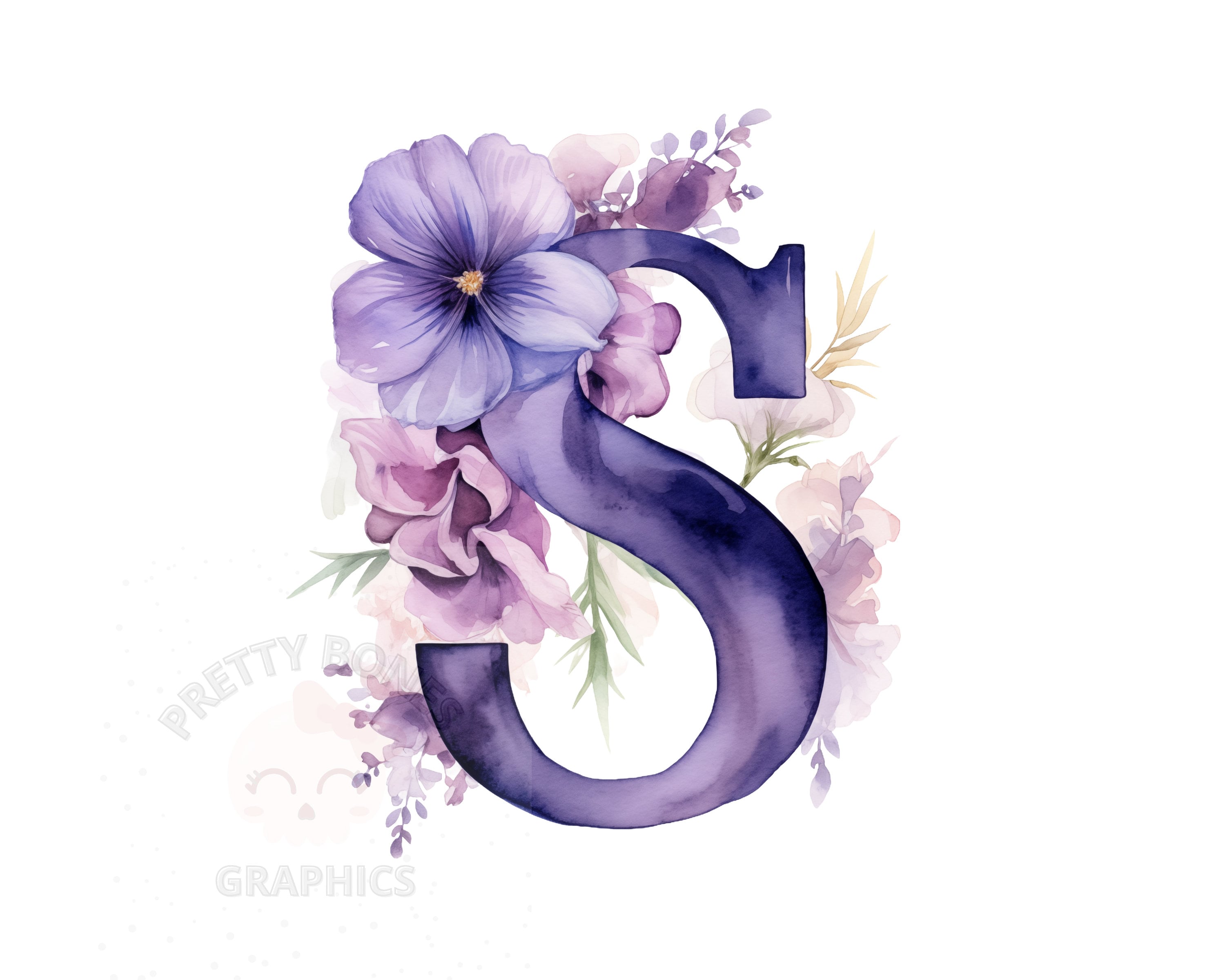 Purple Floral Alphabet Letter S Clipart, PNG Instant Download File ...