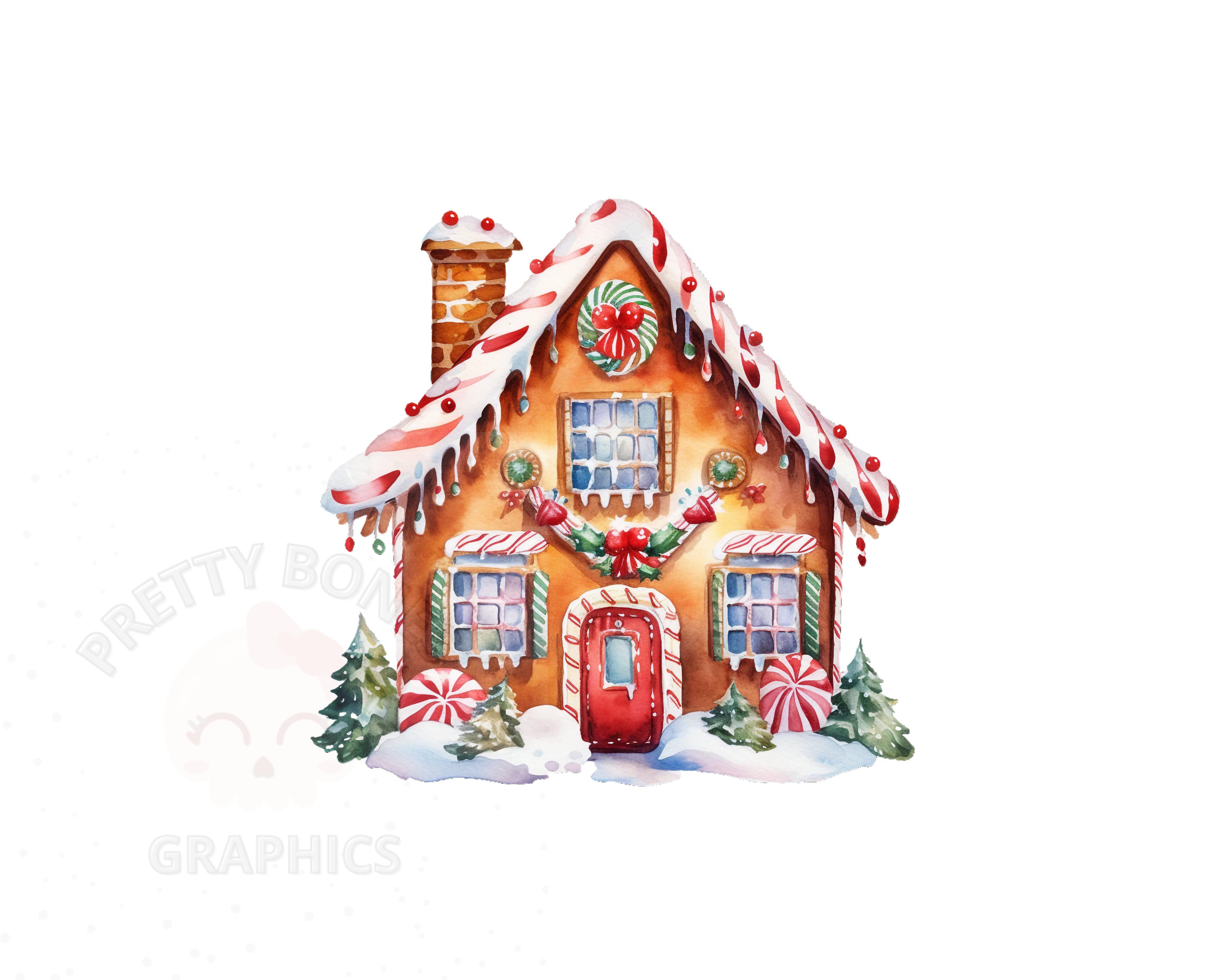 Gingerbread House Clipart, PNG Digital Download File, Watercolor ...