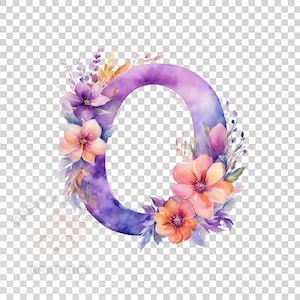 Floral Purple Letter O Clipart, PNG Instant Download File, Alphabet ...