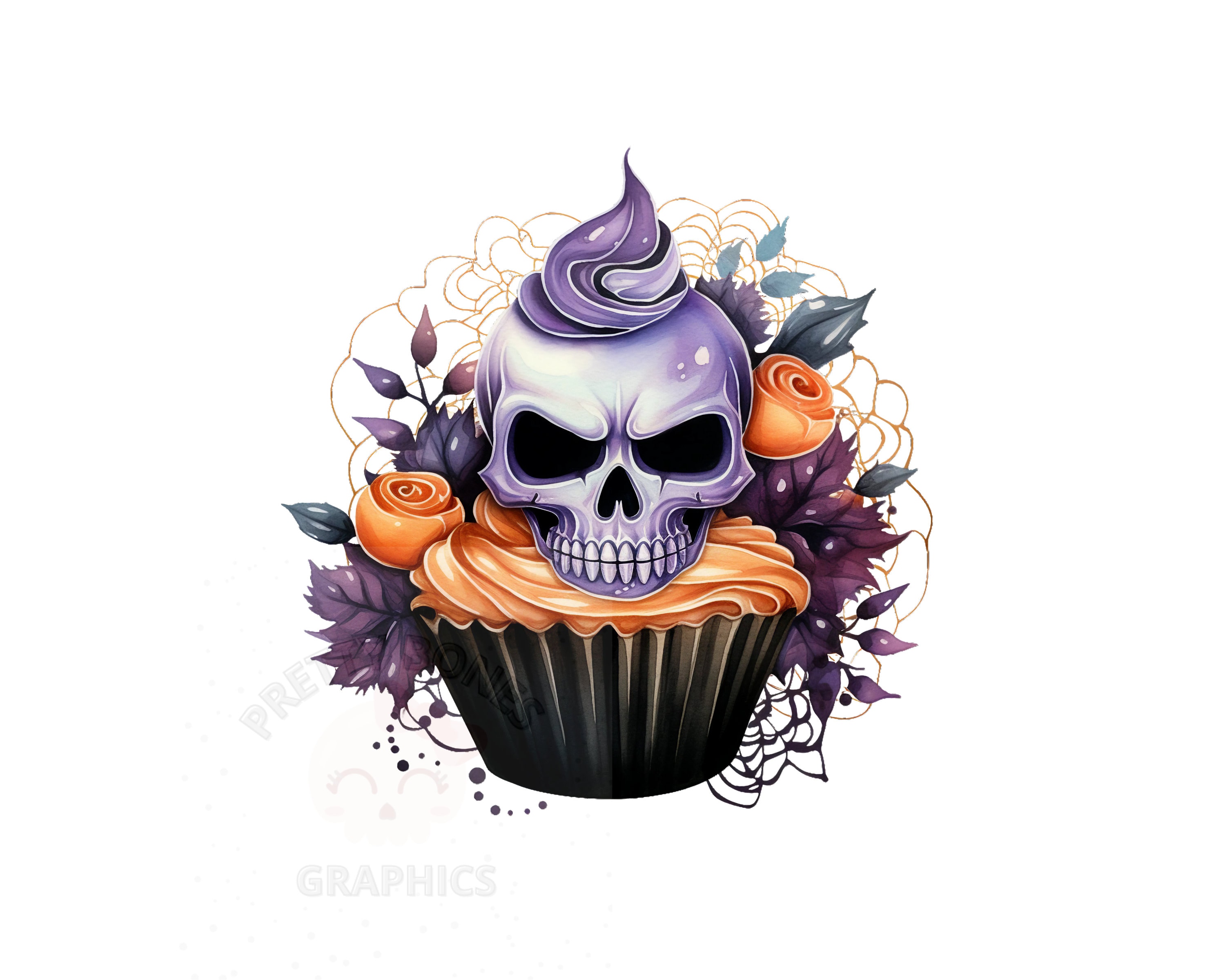Halloween Skull Cupcake Clipart PNG Instant Download File - Etsy