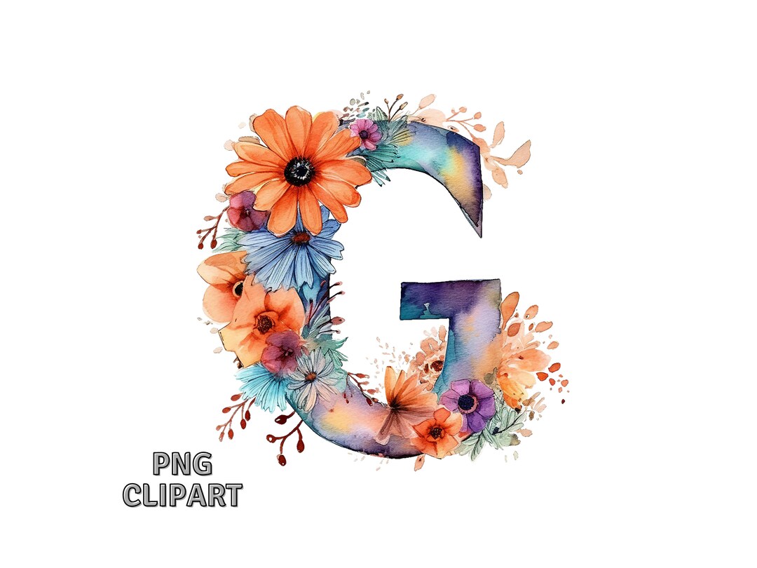 Floral Alphabet Clipart, Letter G 1, Instant Download PNG, Digital File ...