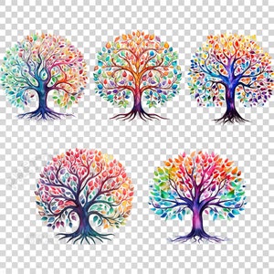 Tree of Life Clipart Bundle, 5 PNG Instant Download Files, Watercolor ...