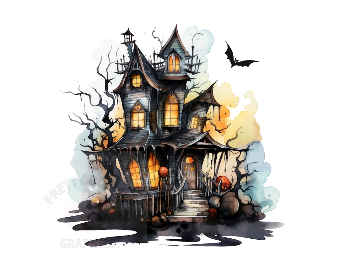 Halloween Scary Haunted House Clipart, PNG Instant Download File ...