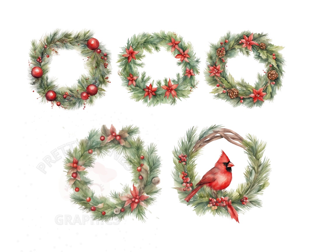 Christmas Wreath Clipart Bundle No1, 5 PNG Instant Download Files ...