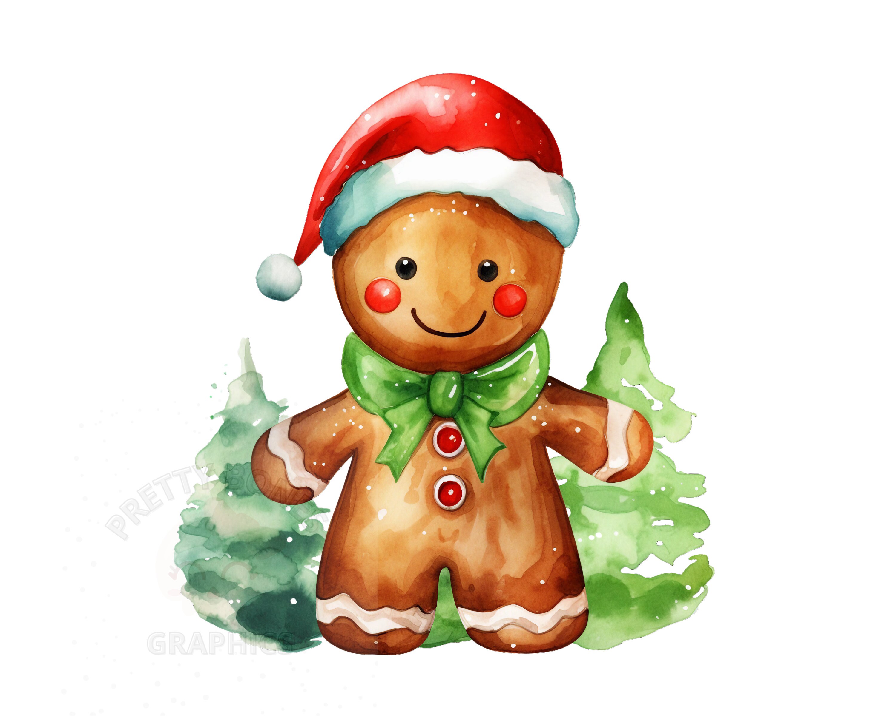 Watercolor Gingerbread Man Clipart, PNG Instant Download File, Digital ...