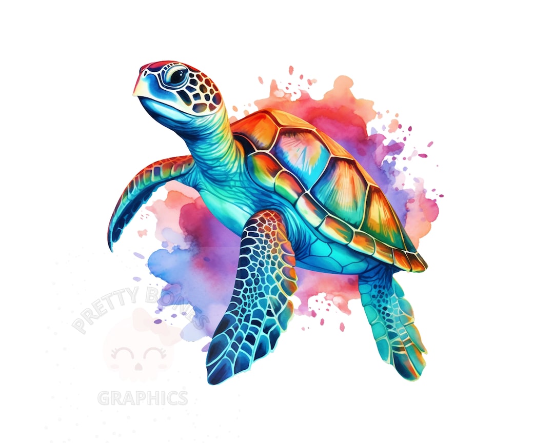 Watercolor Sea Turtle Clipart, PNG Instant Download File, Digital Paper ...