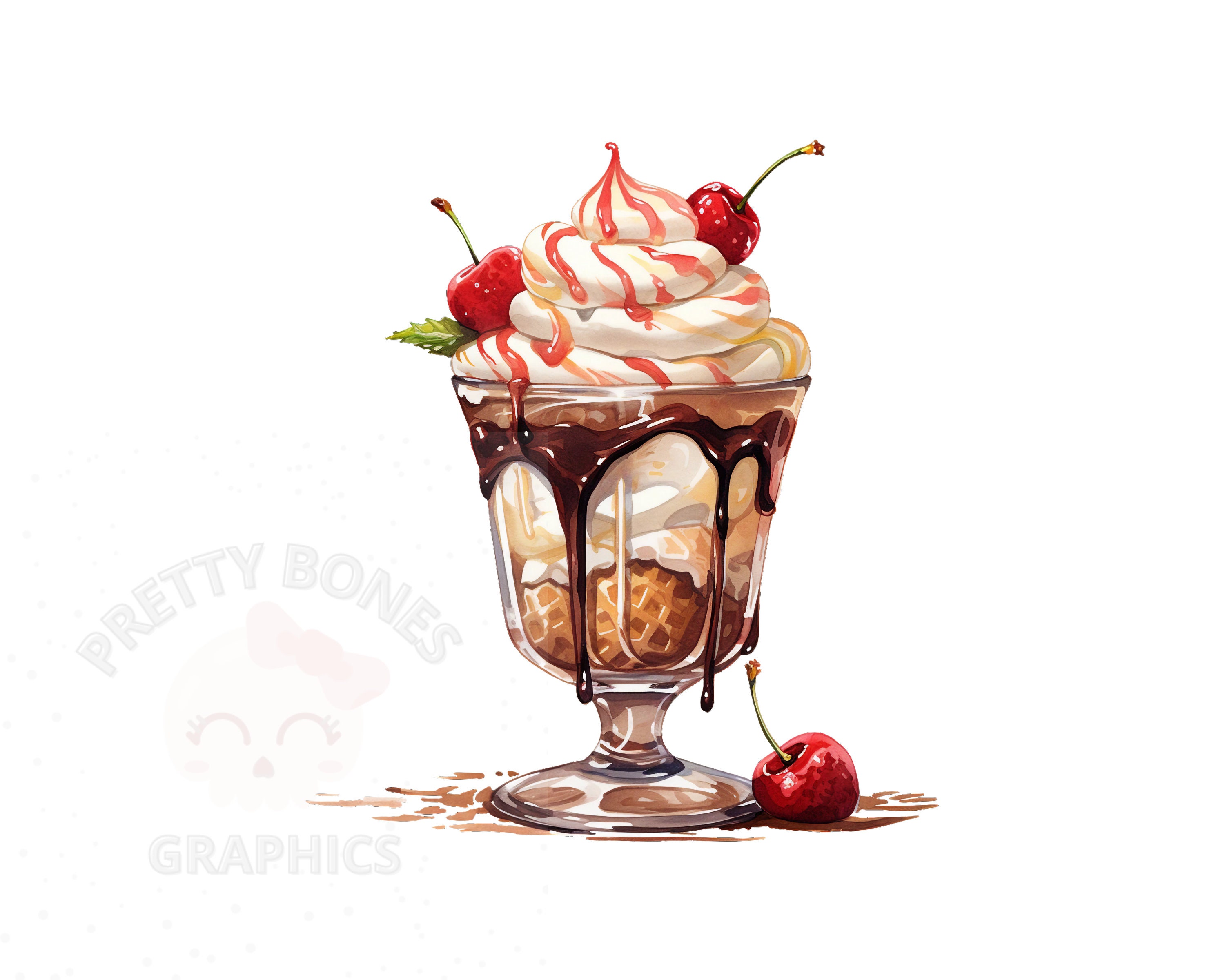 Ice Cream Sundae Clipart, PNG Instant Download File, Sundae in Glass ...