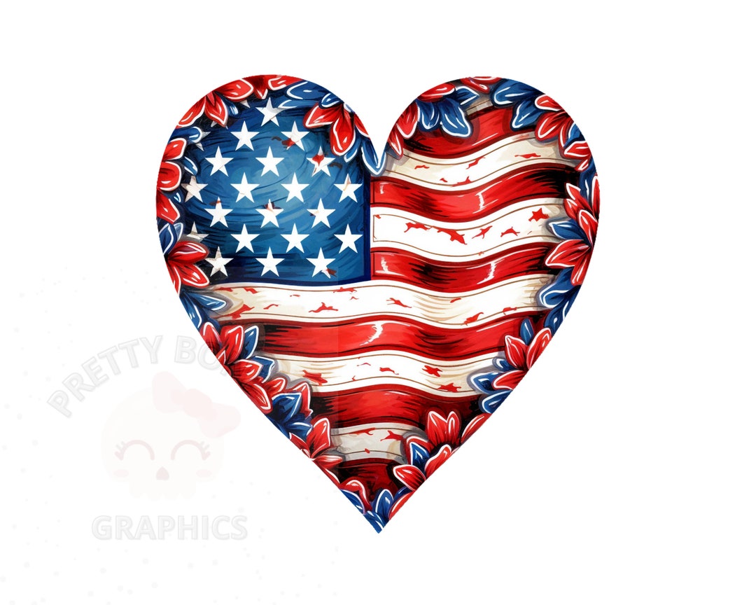 American Patriotic Flag Heart Clipart, PNG Instant Download File ...