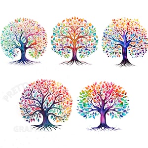 Tree of Life Clipart Bundle, 5 PNG Instant Download Files, Watercolor ...