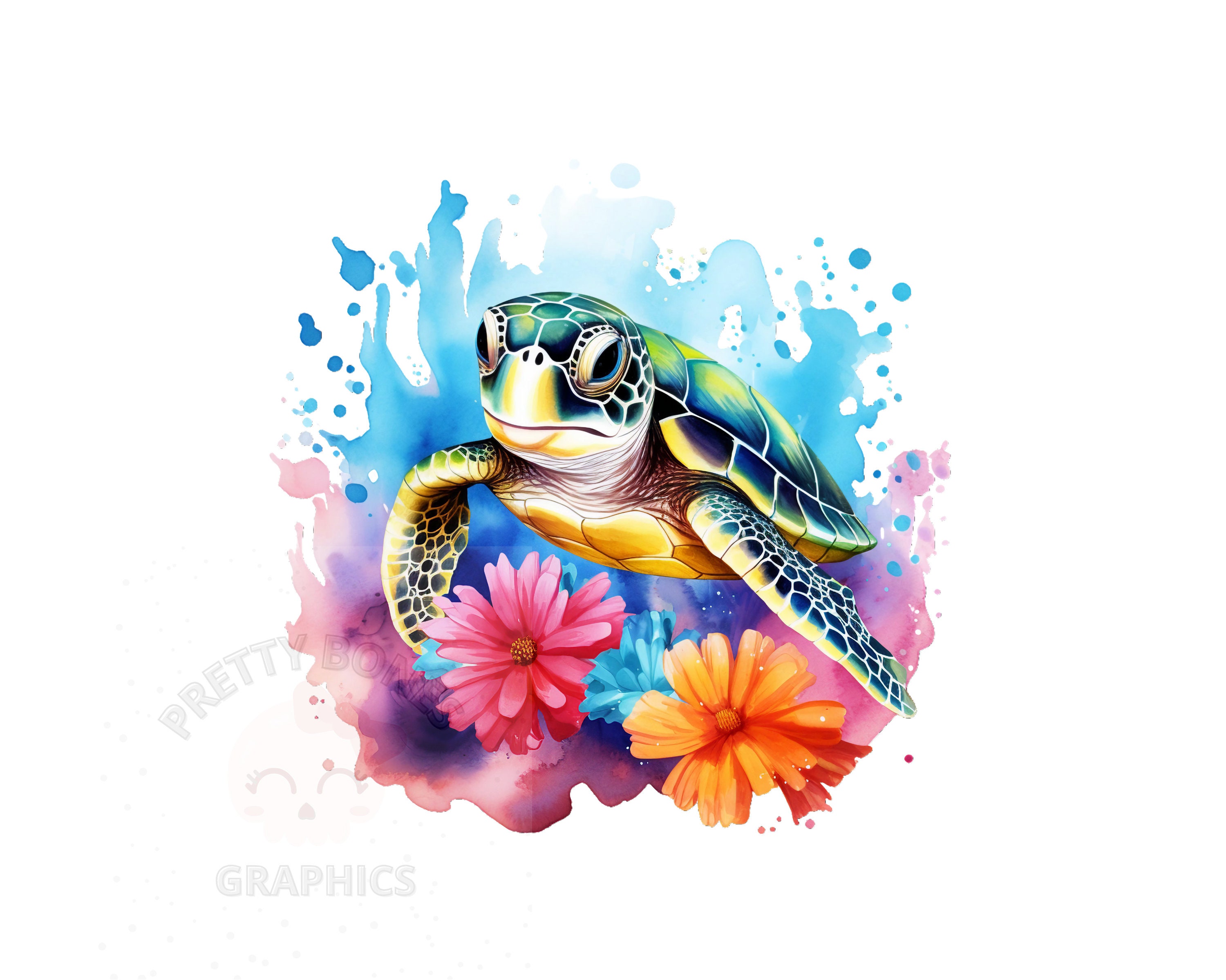 Floral Sea Turtle Clipart PNH Instant Download File Digital - Etsy