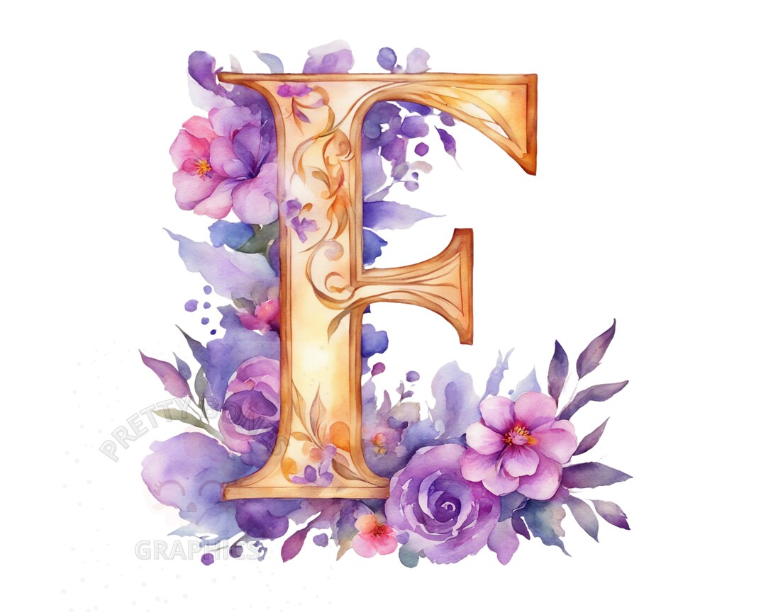 Floral Letter F Clipart, PNG Instant Download File, Alphabet Clipart ...