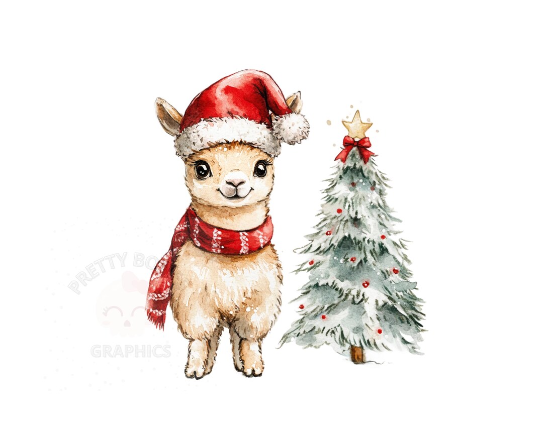 Christmas Llama Clipart, PNG Instant Download File, Digital Design for ...