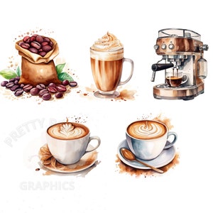 Watercolor Coffee Clipart Bundle, 5 PNG Instant Download Files, Digital ...
