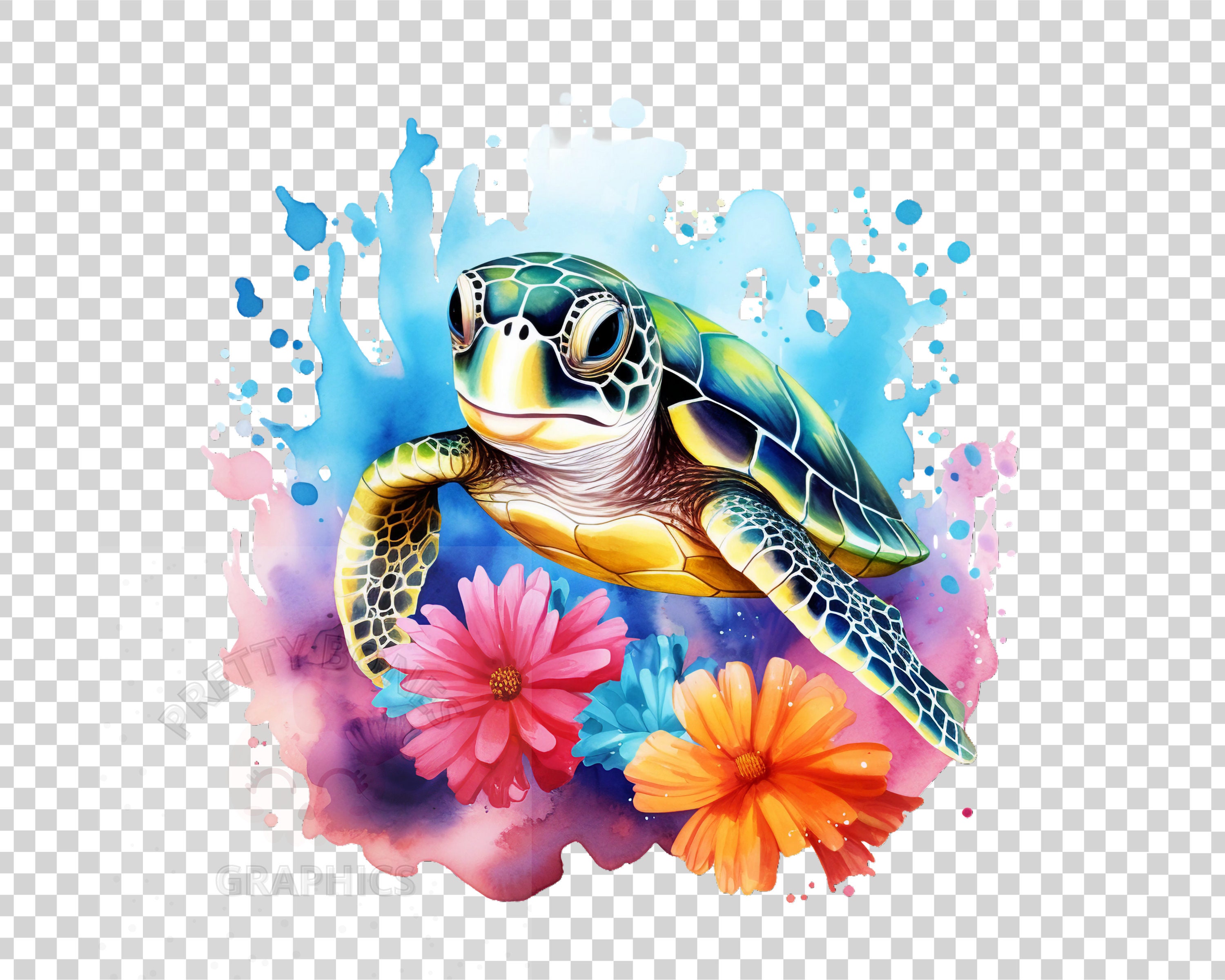 Floral Sea Turtle Clipart PNH Instant Download File Digital - Etsy