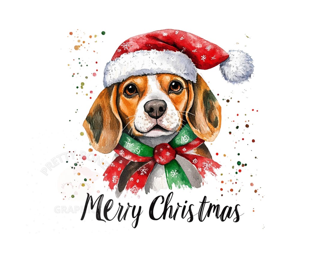 Merry Christmas Beagle Dog Clipart, PNG Instant Download File, Digital ...