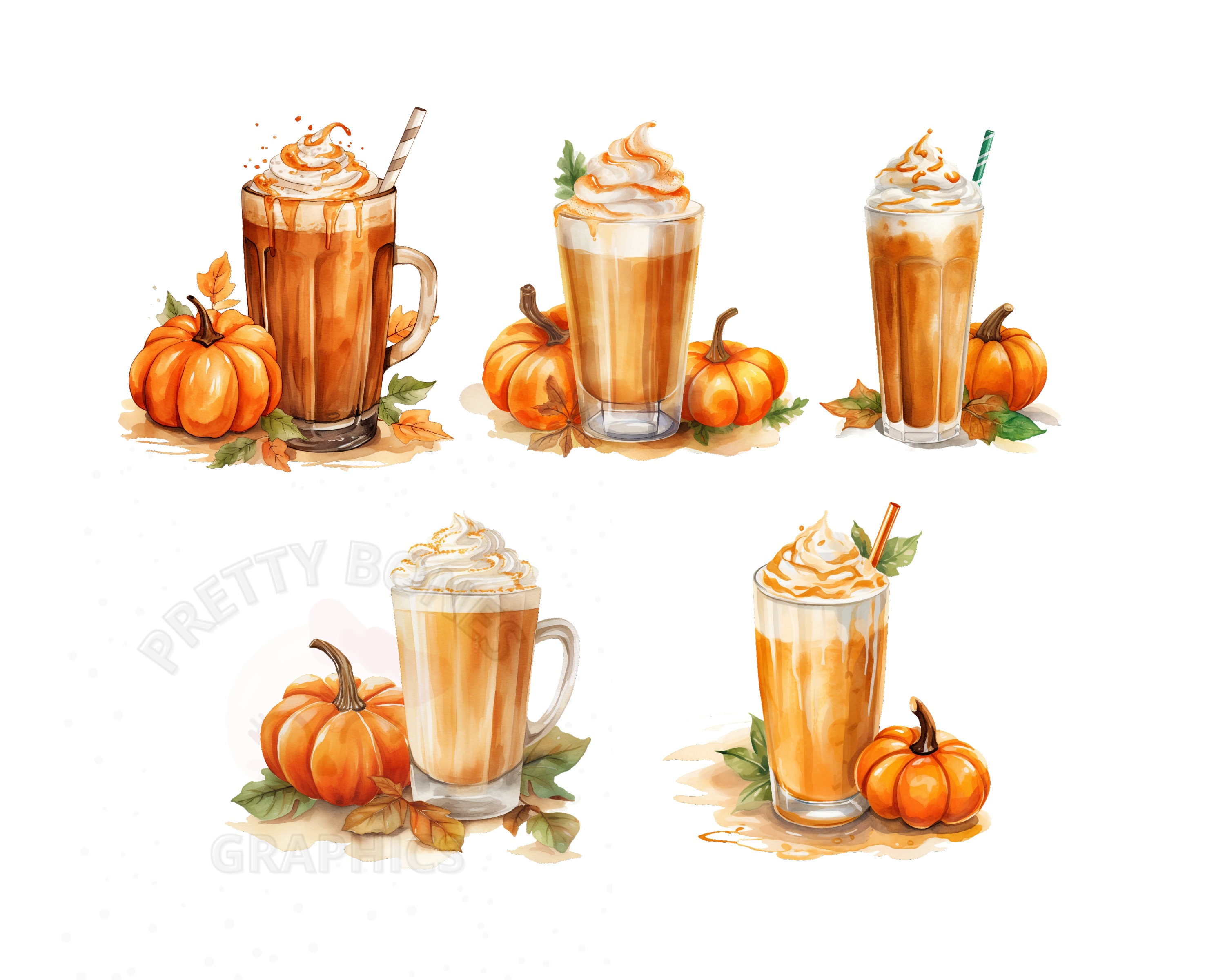 Pumpkin Spice Latte Clipart Bundle 5 PNG Instant Download - Etsy