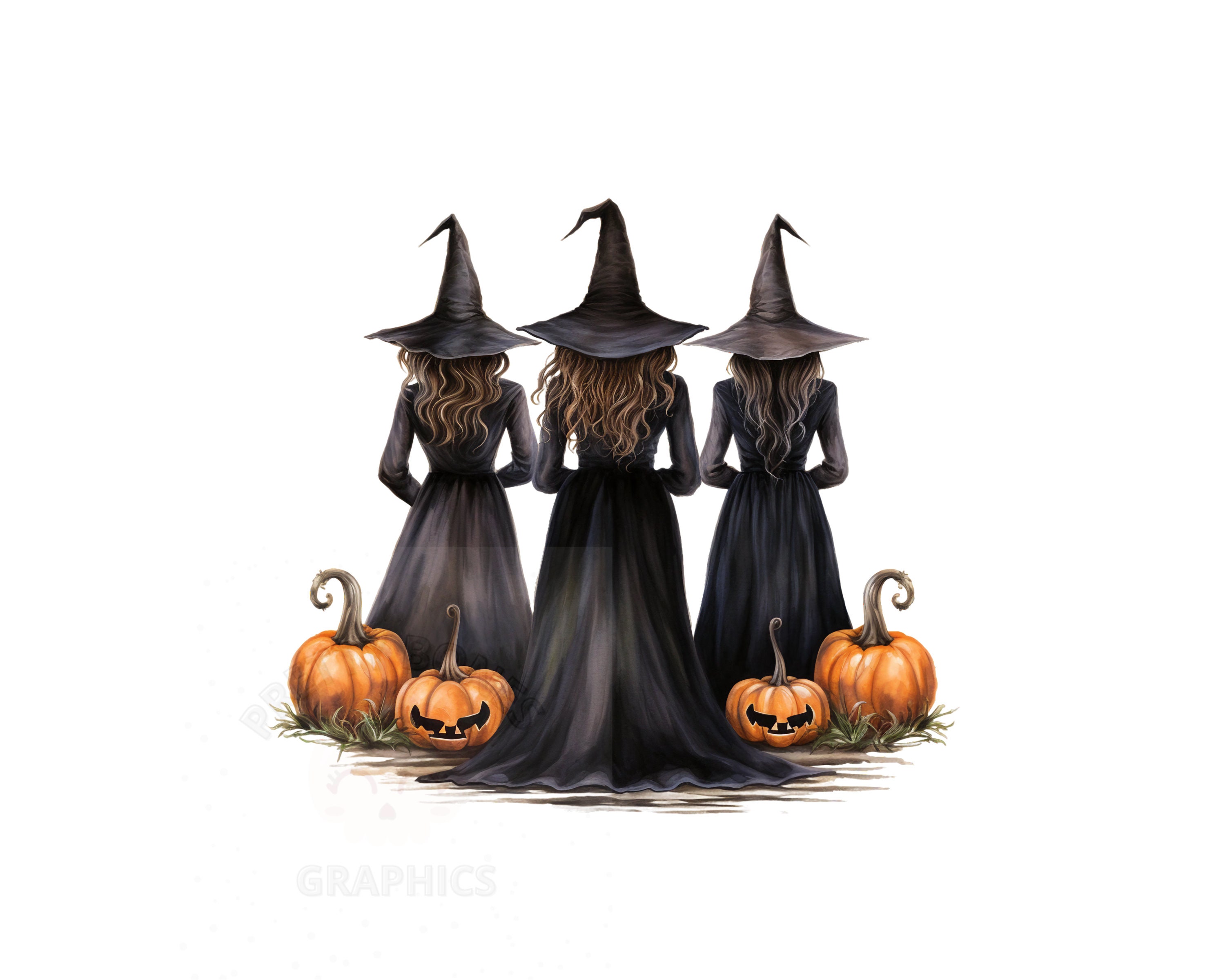 Watercolor Witch Clipart, PNG Instant Download File, Halloween Digital ...