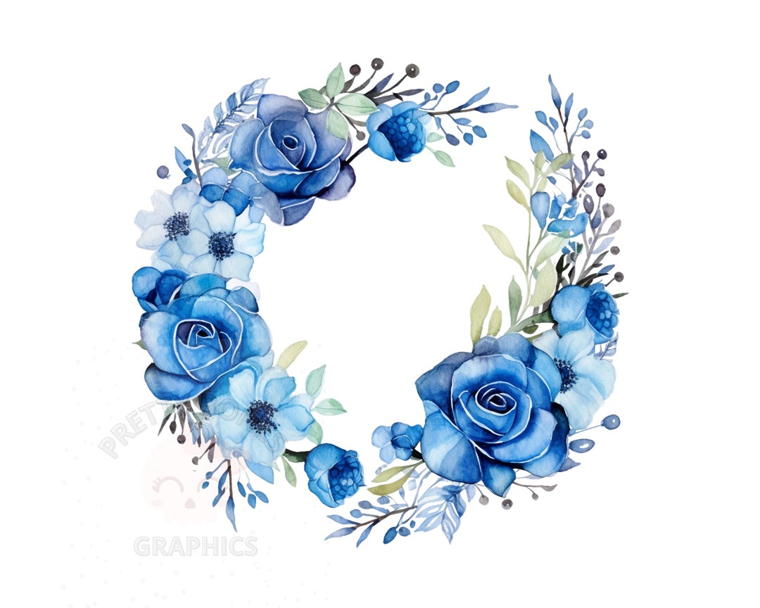 Blue Roses Round Frame Clipart, PNG Instant Download File, Digital ...