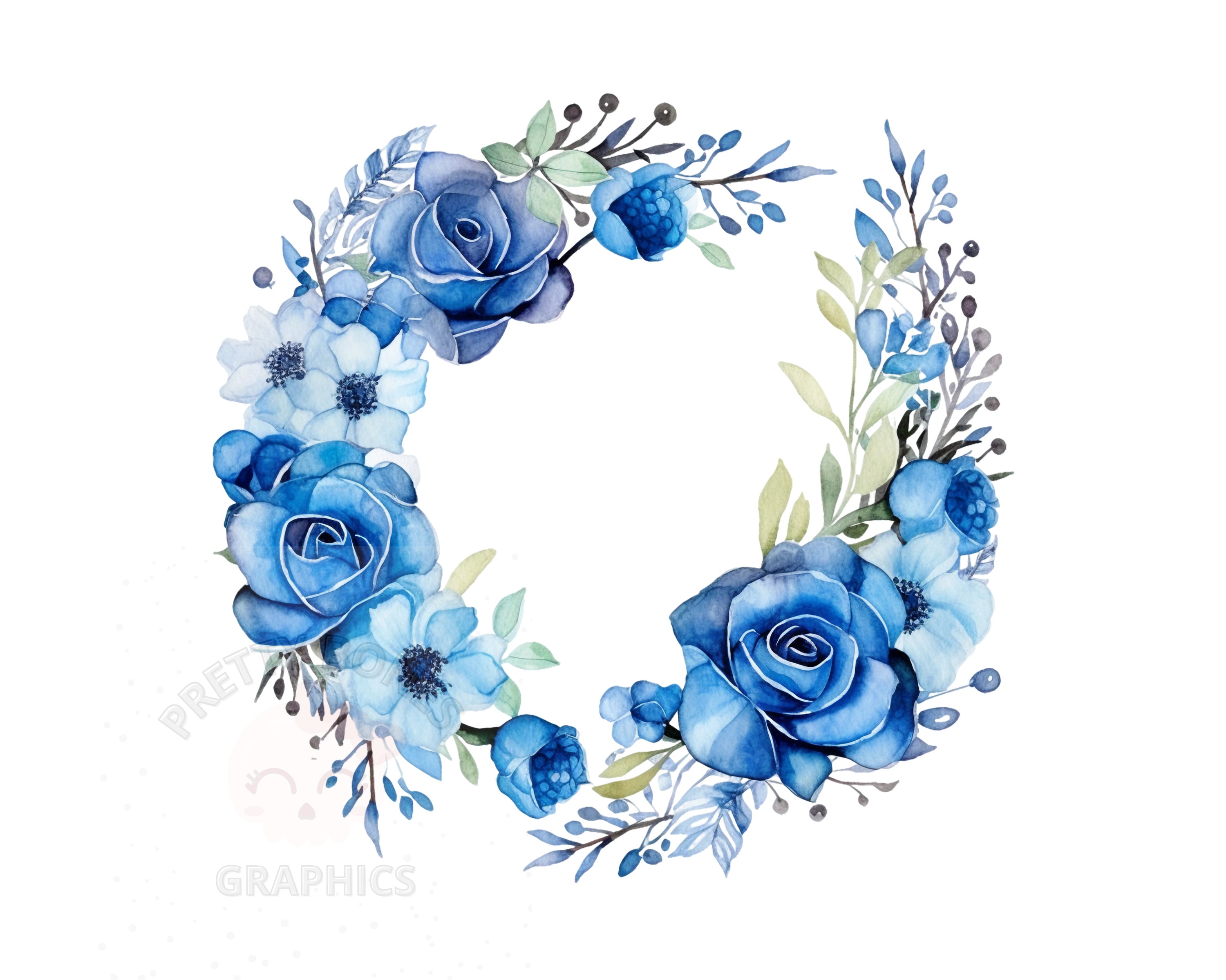 Blue Roses Round Frame Clipart PNG Instant Download File - Etsy