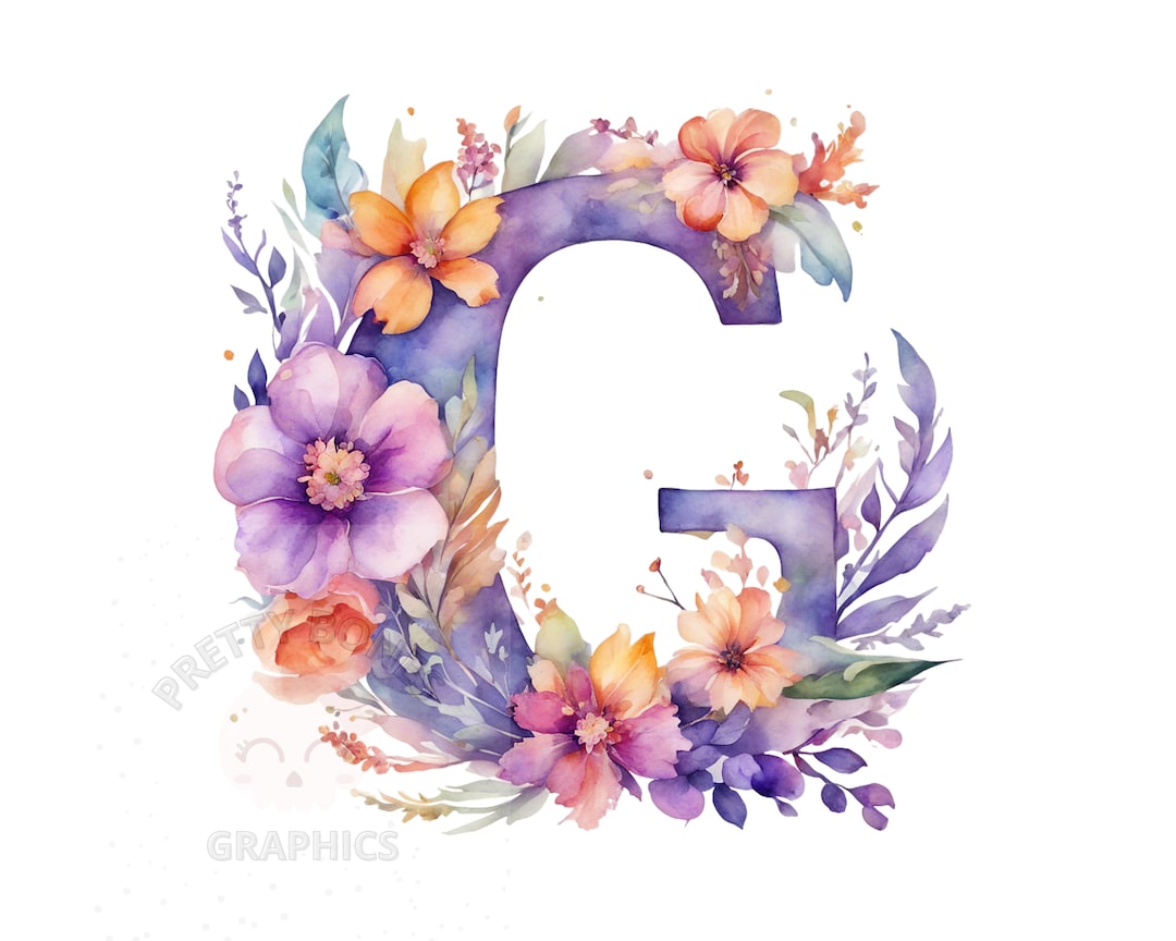 Floral Purple Letter G Clipart, PNG Instant Download File, Alphabet ...