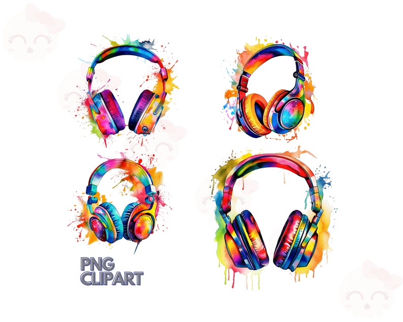 Watercolor Headphones Clipart Bundle, PNG Digital Download Files ...