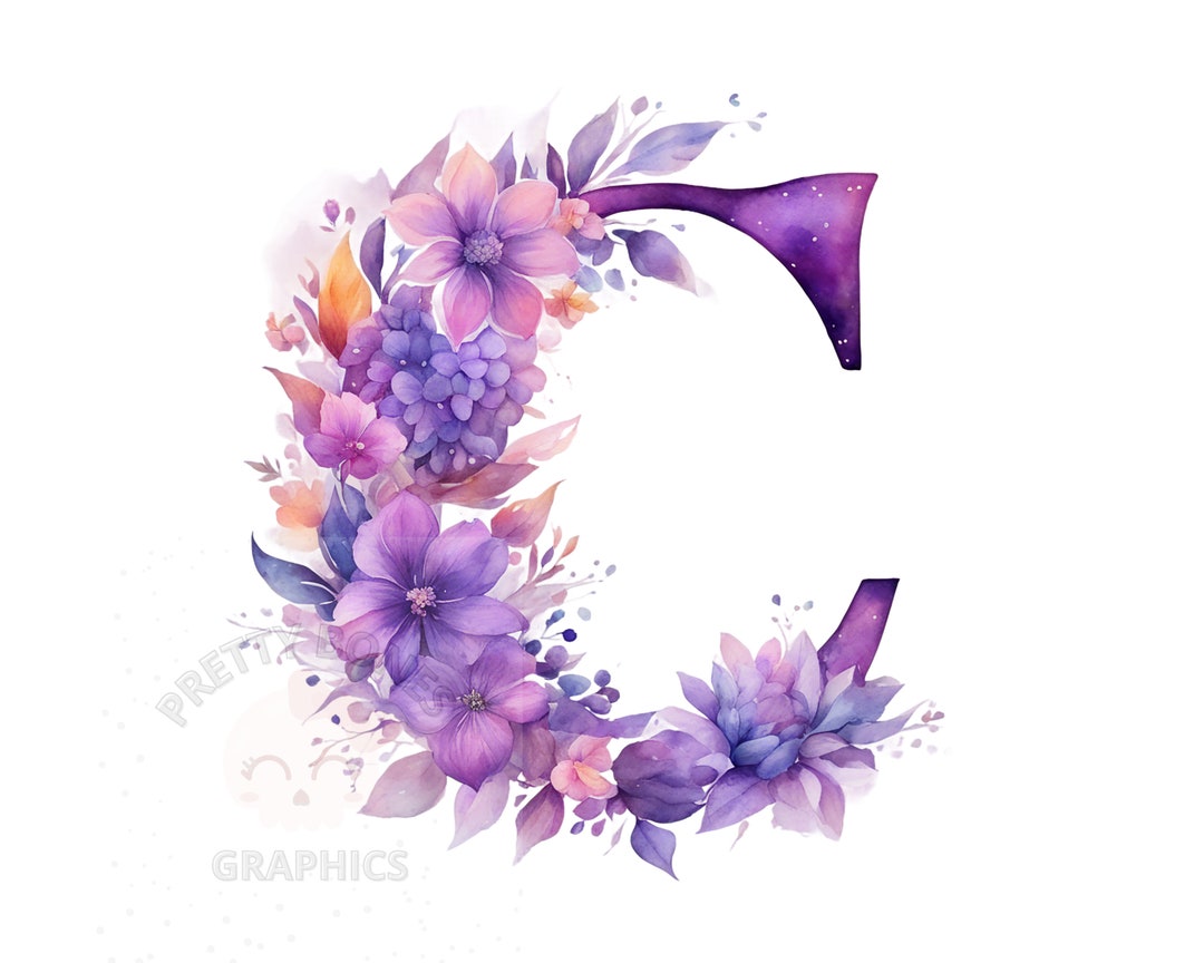 Floral Purple Letter C Clipart, PNG Instant Download File, Alphabet ...