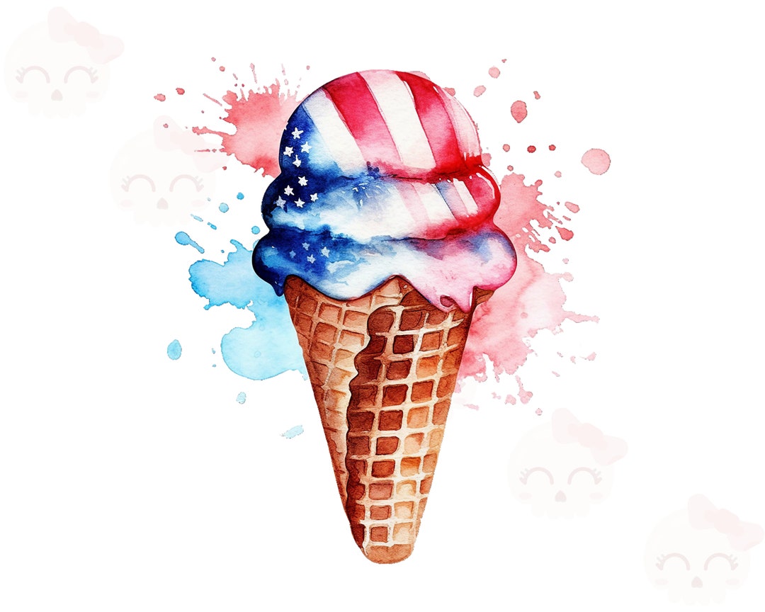 4th of July Watercolor Ice Cream Clipart, PNG Digital Download File ...