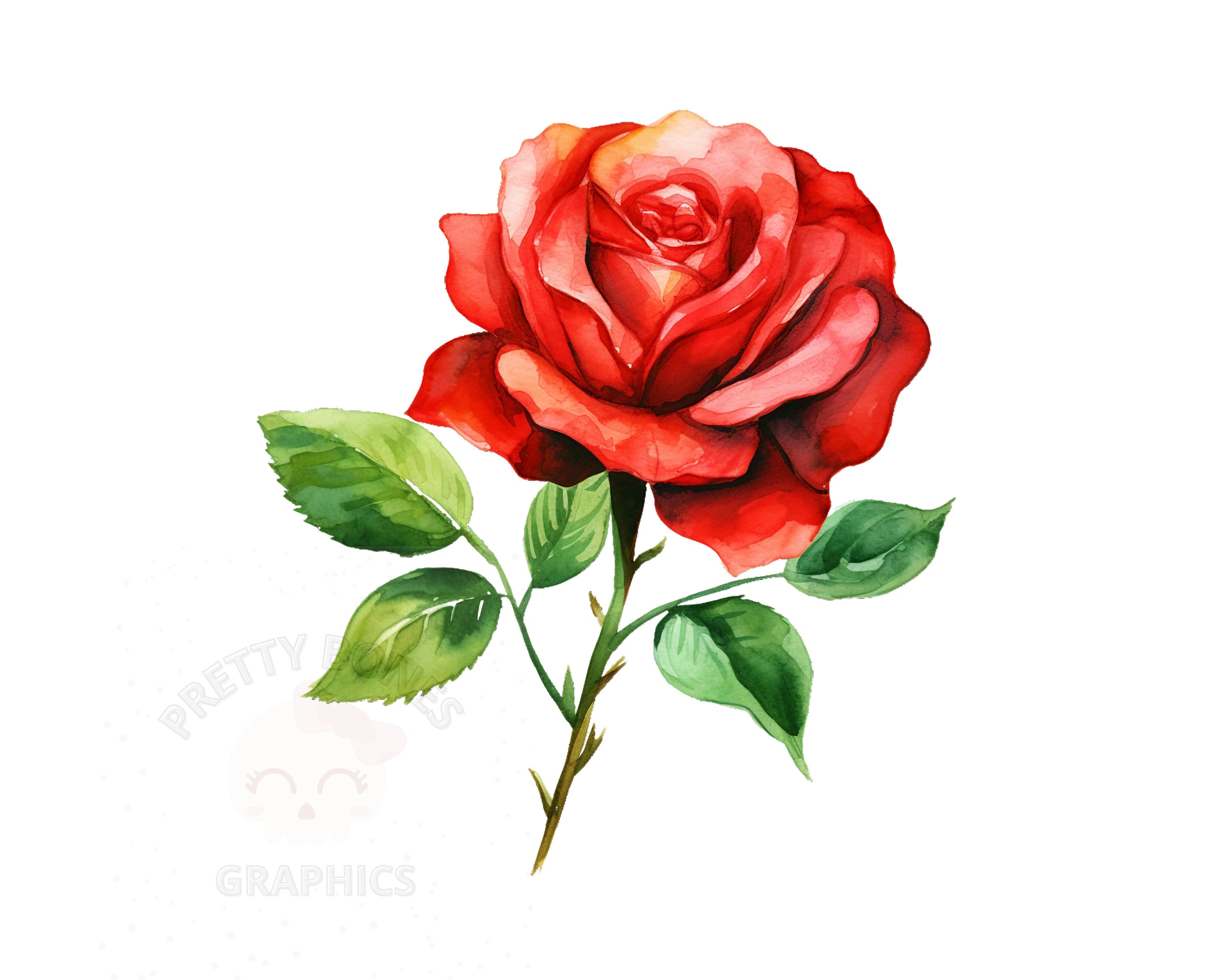 Watercolor Red Rose Clipart, PNG Instant Download File, Digital Paper ...