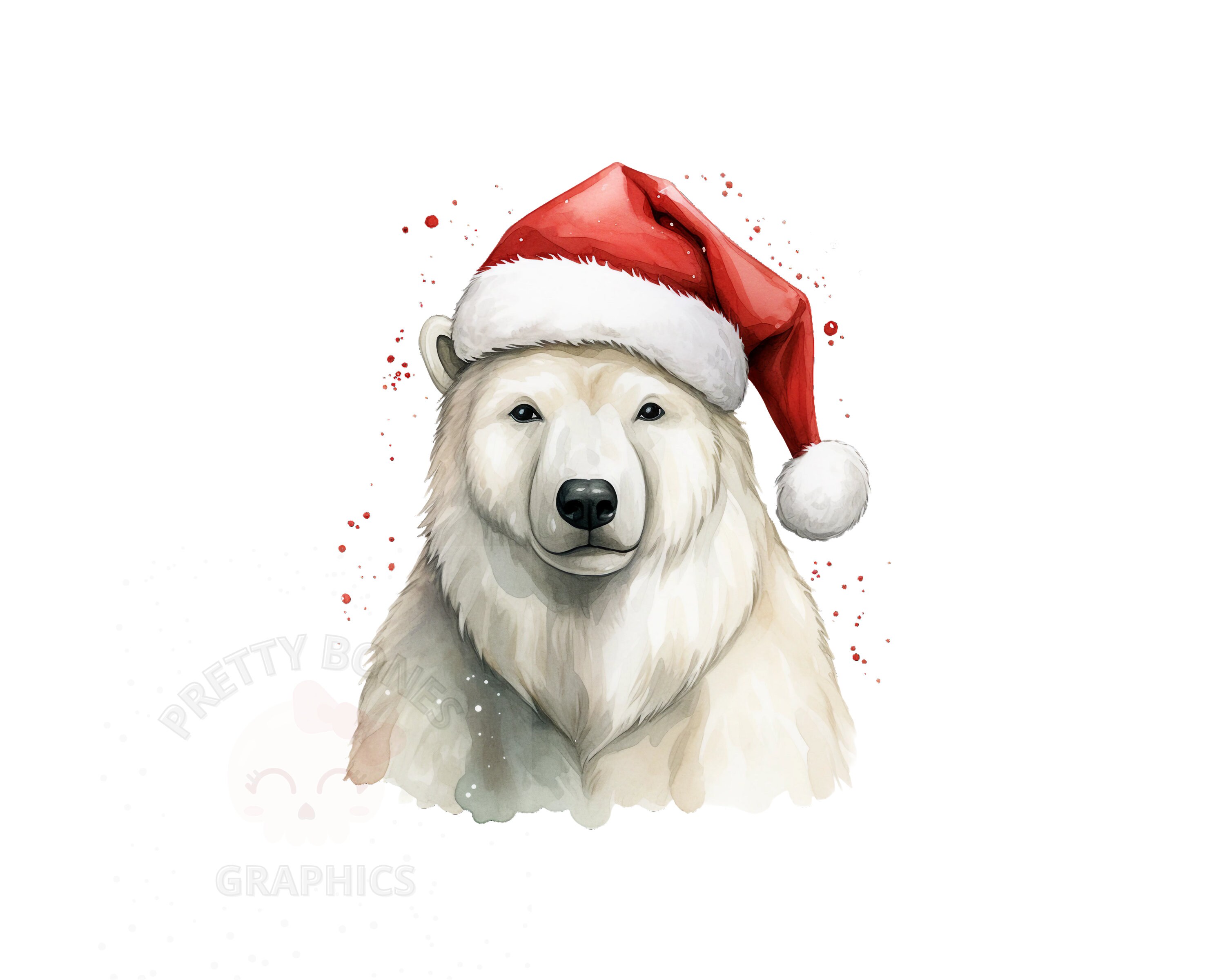 Watercolor Christmas Polar Bear Clipart, PNG Instant Download File ...