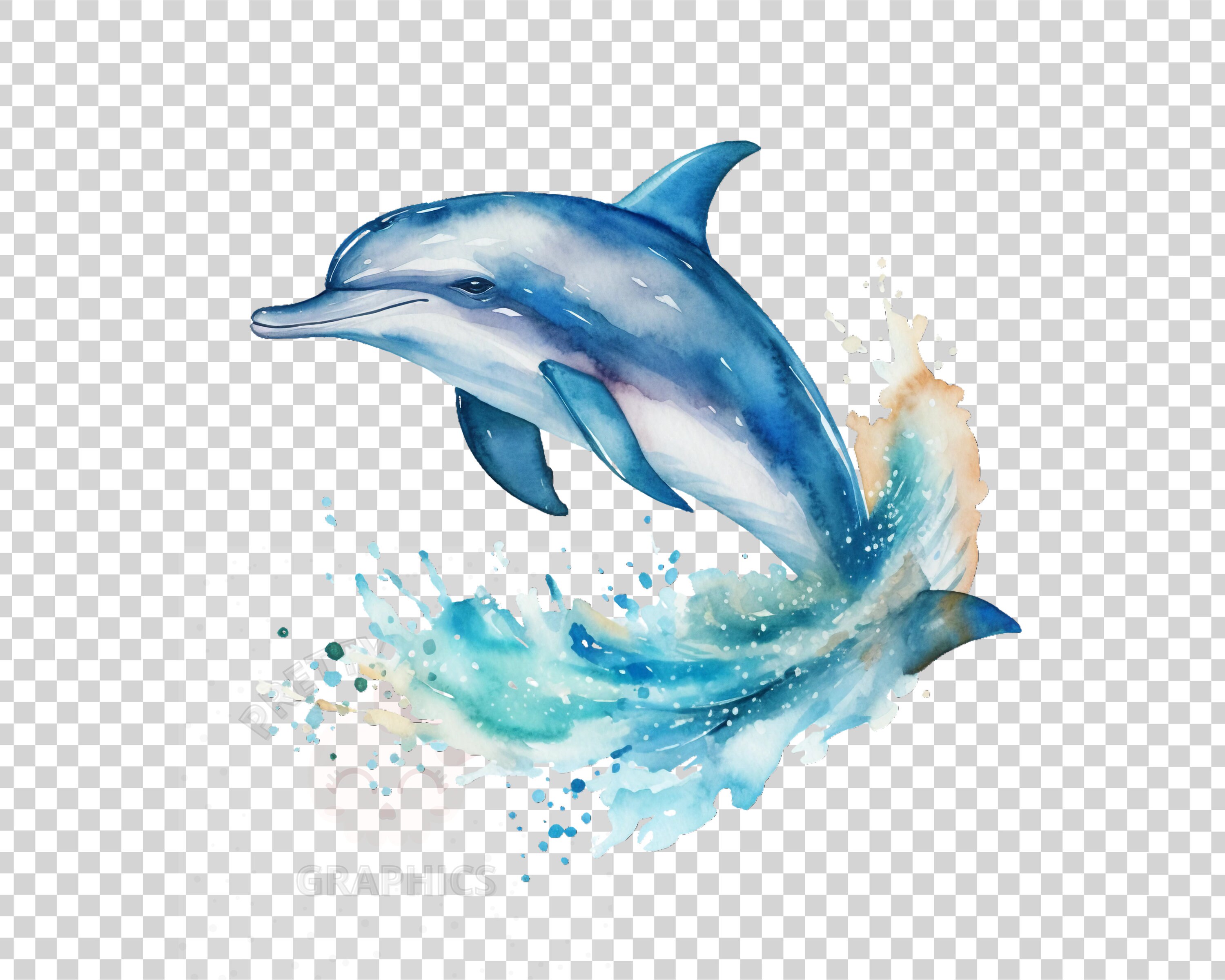 Watercolor Dolphin PNG Instant Download Clipart Digital - Etsy