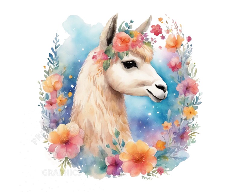 Alpaca Floral Portrait Clipart PNG Instant Download File - Etsy