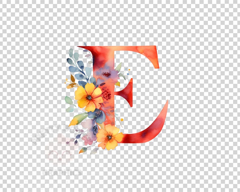 Red Floral Letter Alphabet Letter E Clipart, PNG Instant Download File ...